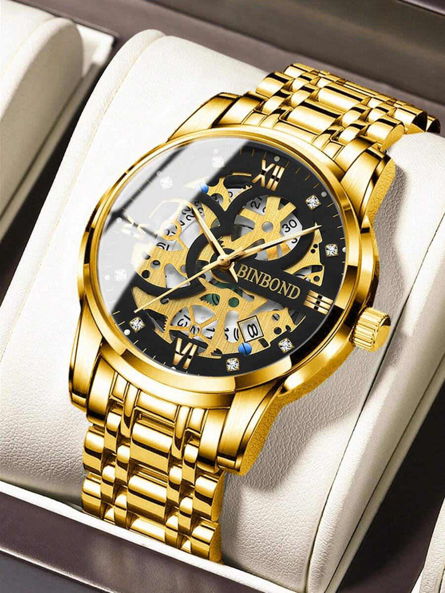 BINBOND BINBOND Gold Men Quartz Watches Top Brand Luxury Waterproof Date Clock Male Stainless ...