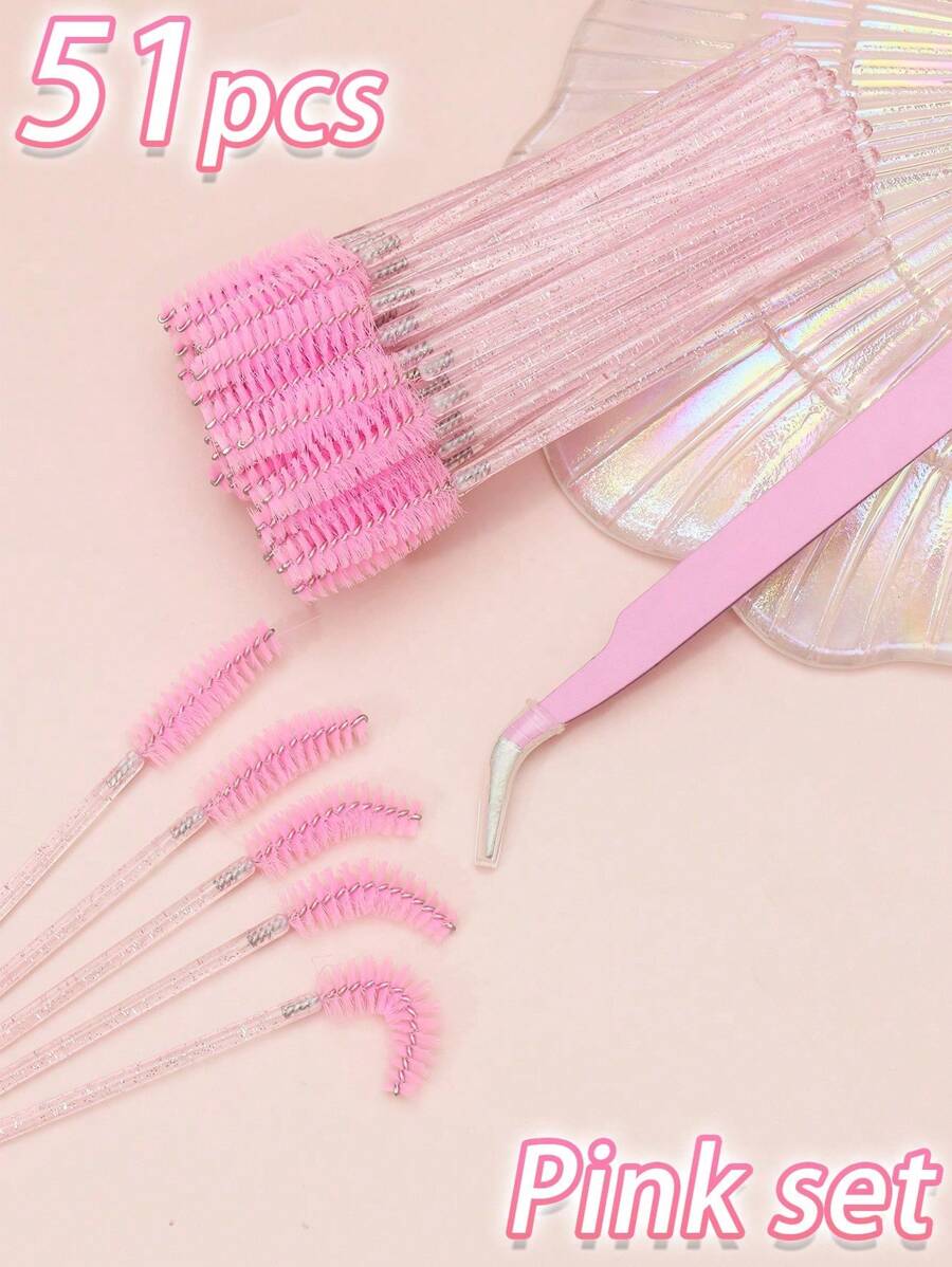 AYRMILLA Multi-Colored Eyelash Tool Set 50 Mascara Brushes And One Tweezers Are Complete And ...