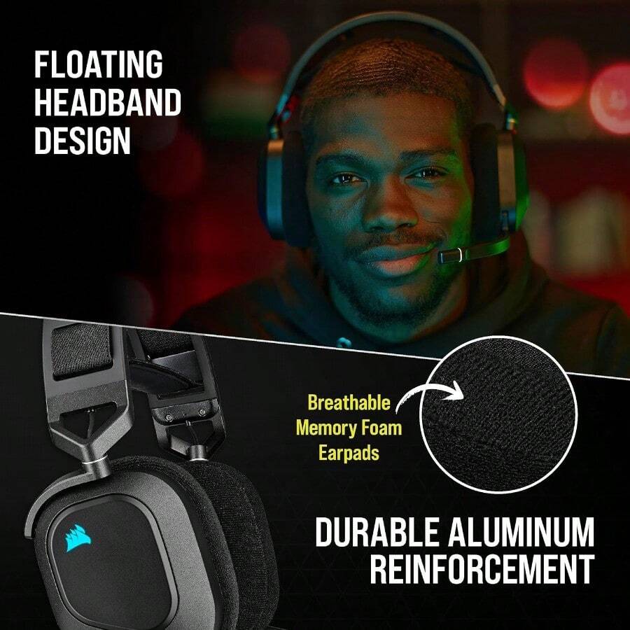 CORSAIR HS80 RGB Over Ear WIRELESS Multiplatform Gaming Headset Dolby ...