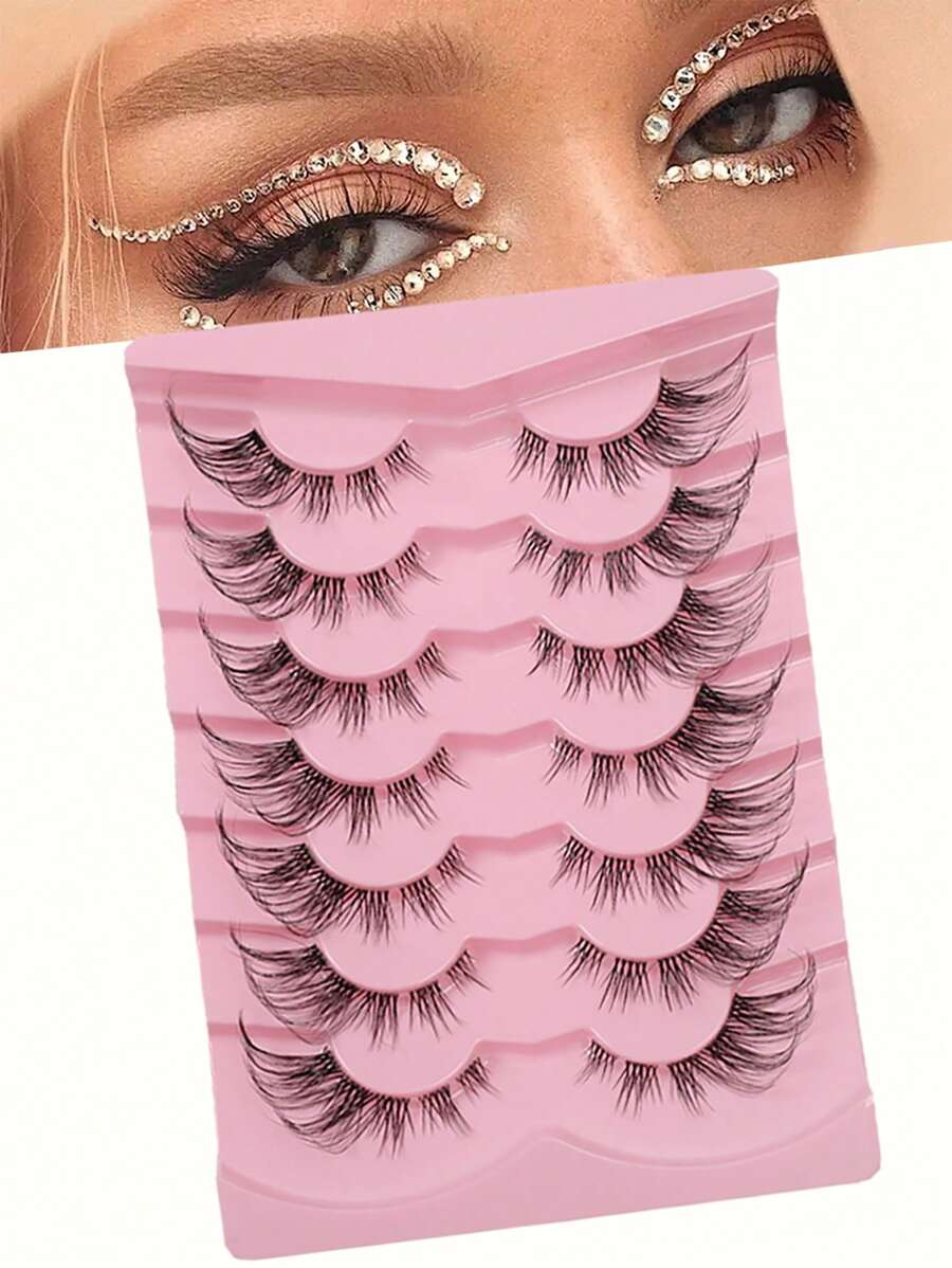 7 Pairs Of Transparent Stem False Eyelashes, Thin, Long, Curly And ...