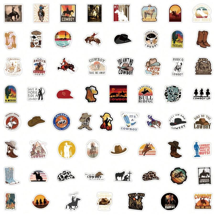 60Pack Pcs Cowboy Stickers, Vinyl Cowboy Stickers For Laptop Luggage ...