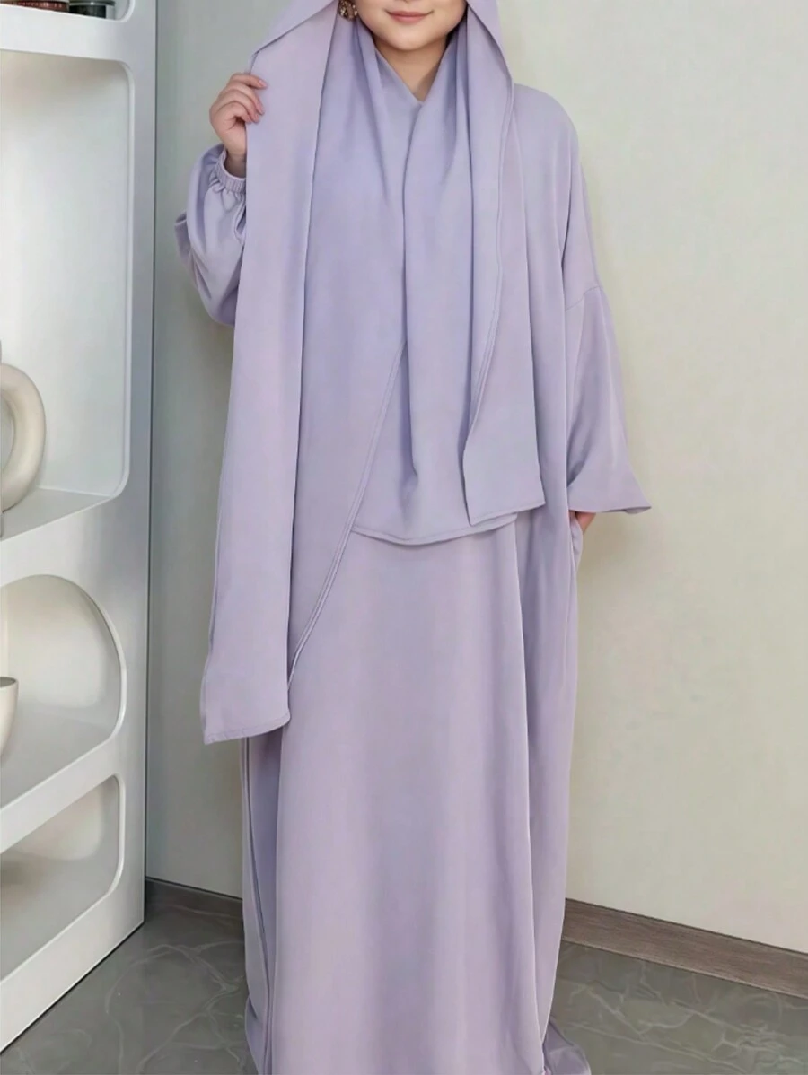 Women's Loose Fit Solid Color Long Sleeve Maxi Modest Abaya Dress(With ...