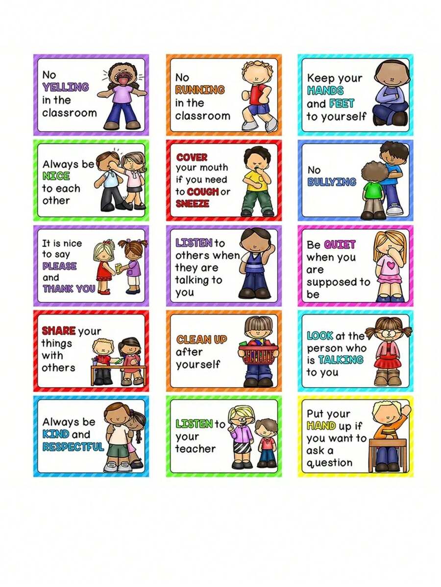 15 Pcs A4 Classroom Rules Poster Set - Preschool And Elementary ...