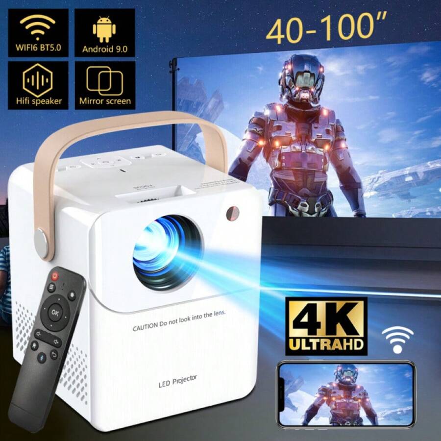 4K Mini Projector 20000 Lumen LED 1080P WiFi Bluetooth UHD Portable ...