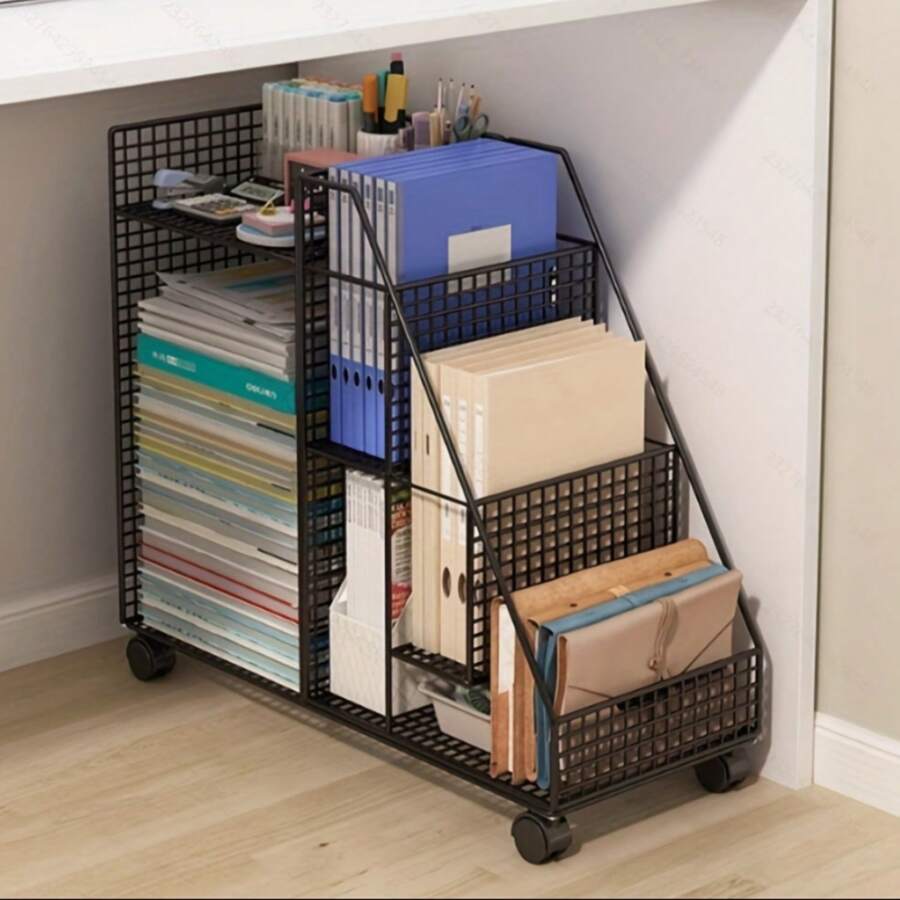 Portable Under-Desk Scroll Bookshelf, Easy To Assemble Iron Storage ...