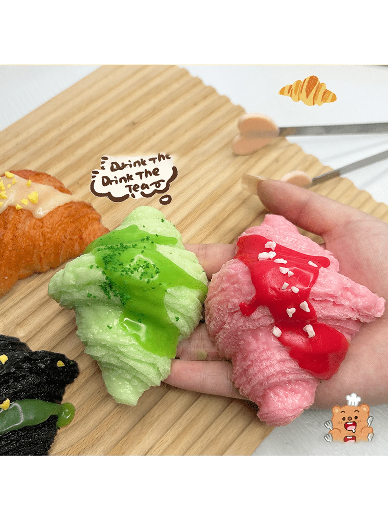 Squishy Toy - Realistic Glazed Mini Croissant, Matcha, Strawberry ...