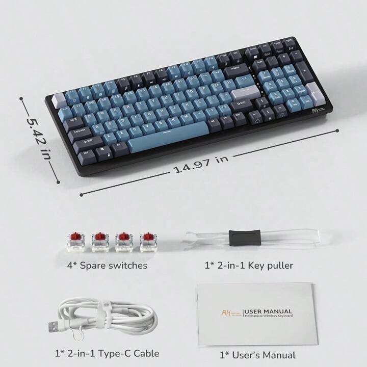 RK ROYAL KLUDGE RK98 Mechanical Gaming Keyboard Triple Mode 2.4G/BT5.1 ...