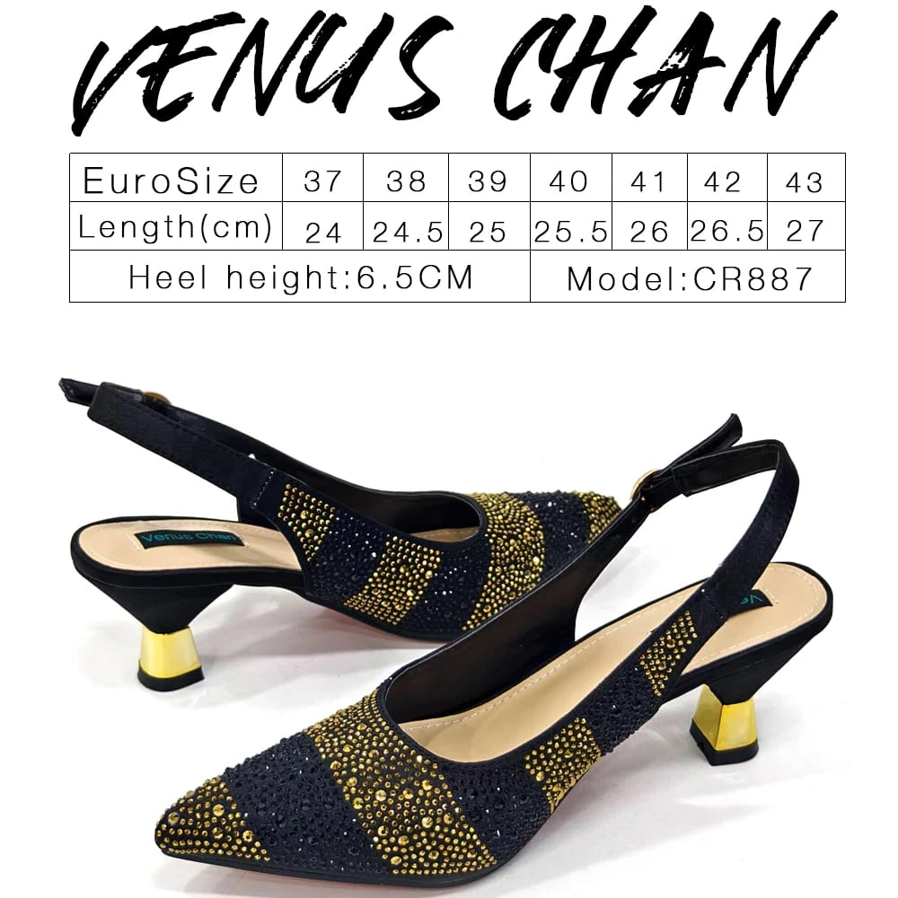 Venus Chan INS Estilo Strass Bico Salto Alto Para Mulheres 2025 Sra ...