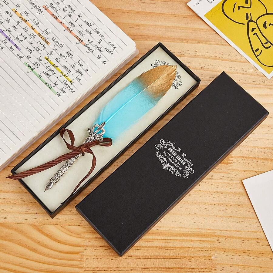 European Vintage Quill Box Dip Pen Business Gift Goose Feather Pen Set ...