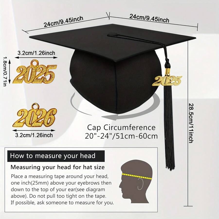 Graduation Matte Adult Cap With 2025 2026 Tassel Unisex Adjustable ...