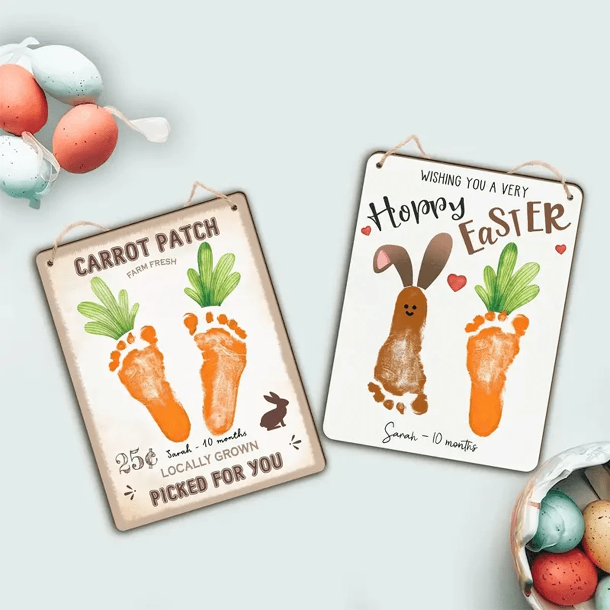 DIY Wooden Easter Footprint Hanging Sign For New Parents - Wall Arts ...