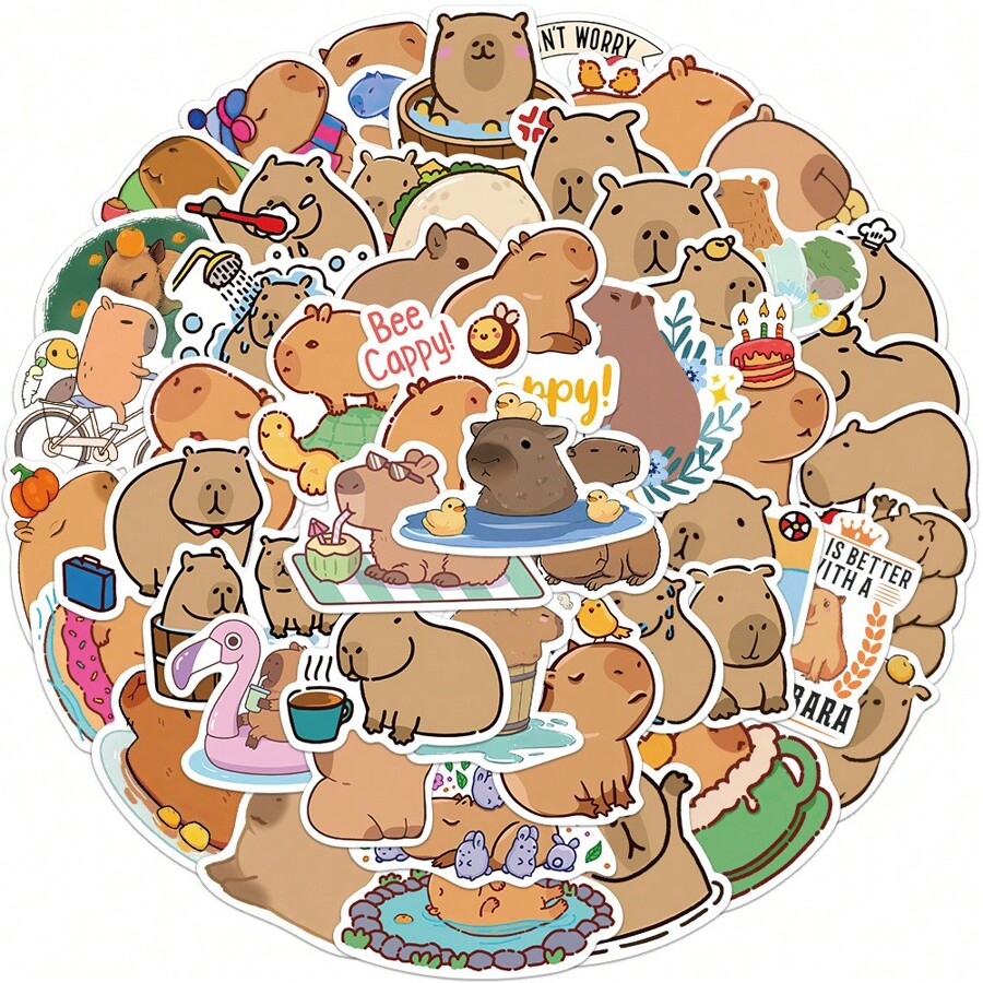50pcs Cute Capybara Cartoon Stickers - Bright, Whimsical Animal ...