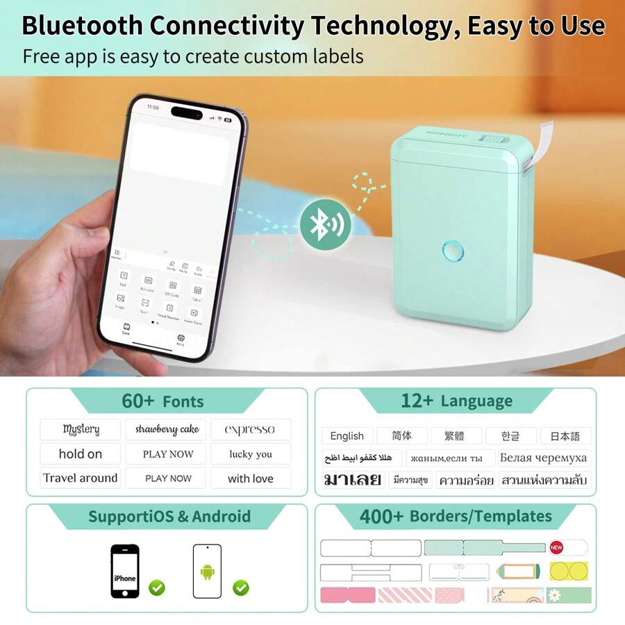 NiiMbot Niimbot D110 Mini Portable Thermal Printer Without Ink Self-Adhesive Label Maker Printer ...