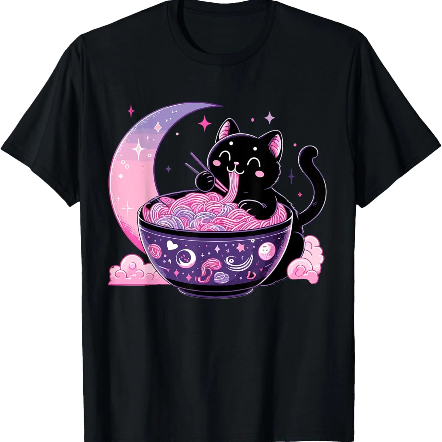 Pastel Goth Aesthetic Kawaii Cat Eating Ramen Noodles T-Shirt | SHEIN USA
