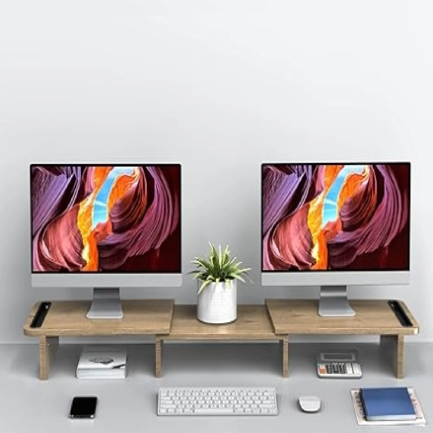 Dual Monitor Stand Riser, Monitor Stand With Adjustable Length And ...