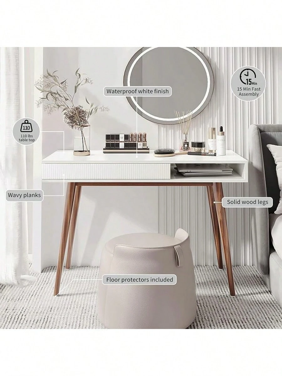 Artswish White Writing Desk With Drawers Mid Century Modern Desk, Wood ...