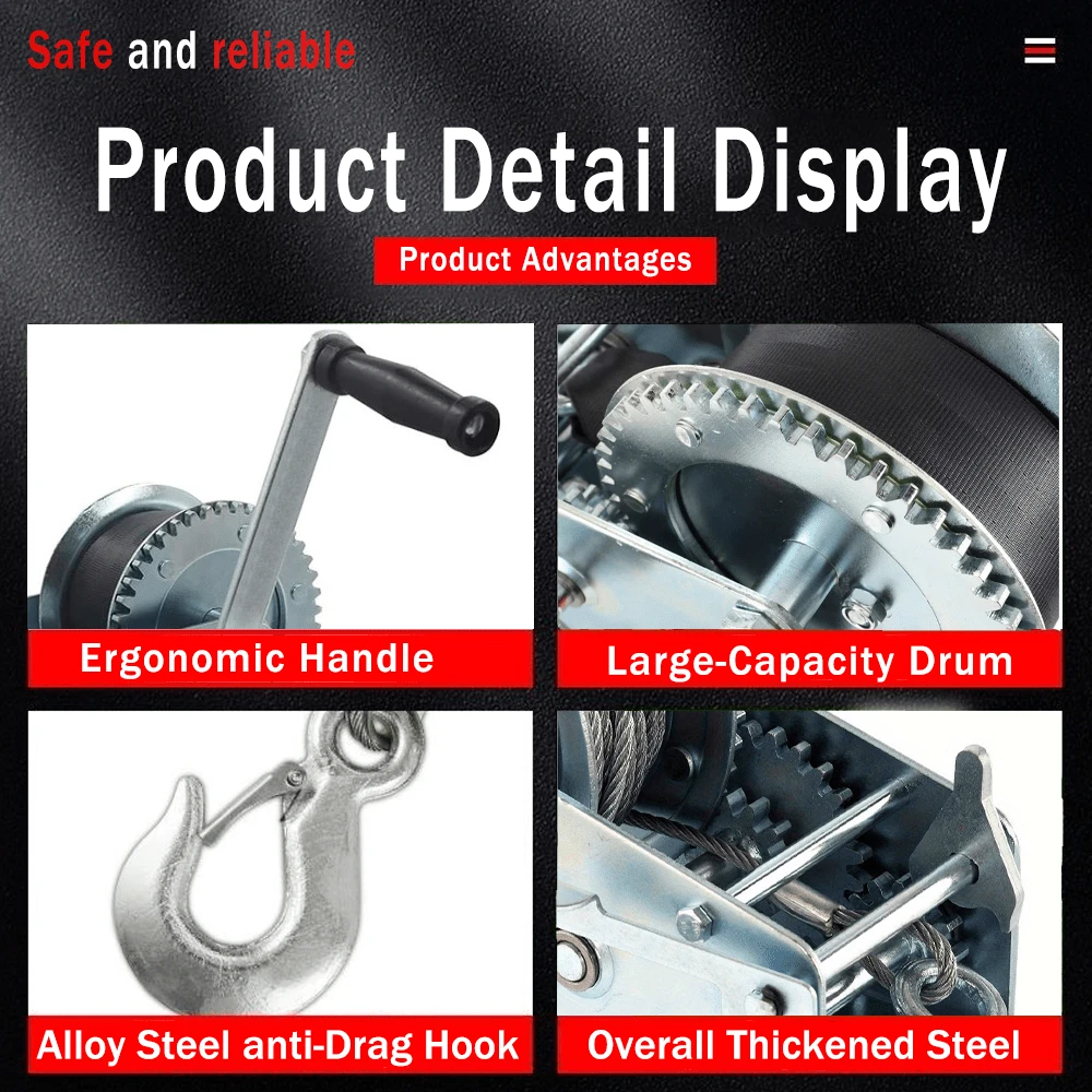 1 / 2 Set Hand Winch, 600lbs Heavy Duty Hand Winch Boat Trailer Winch ...