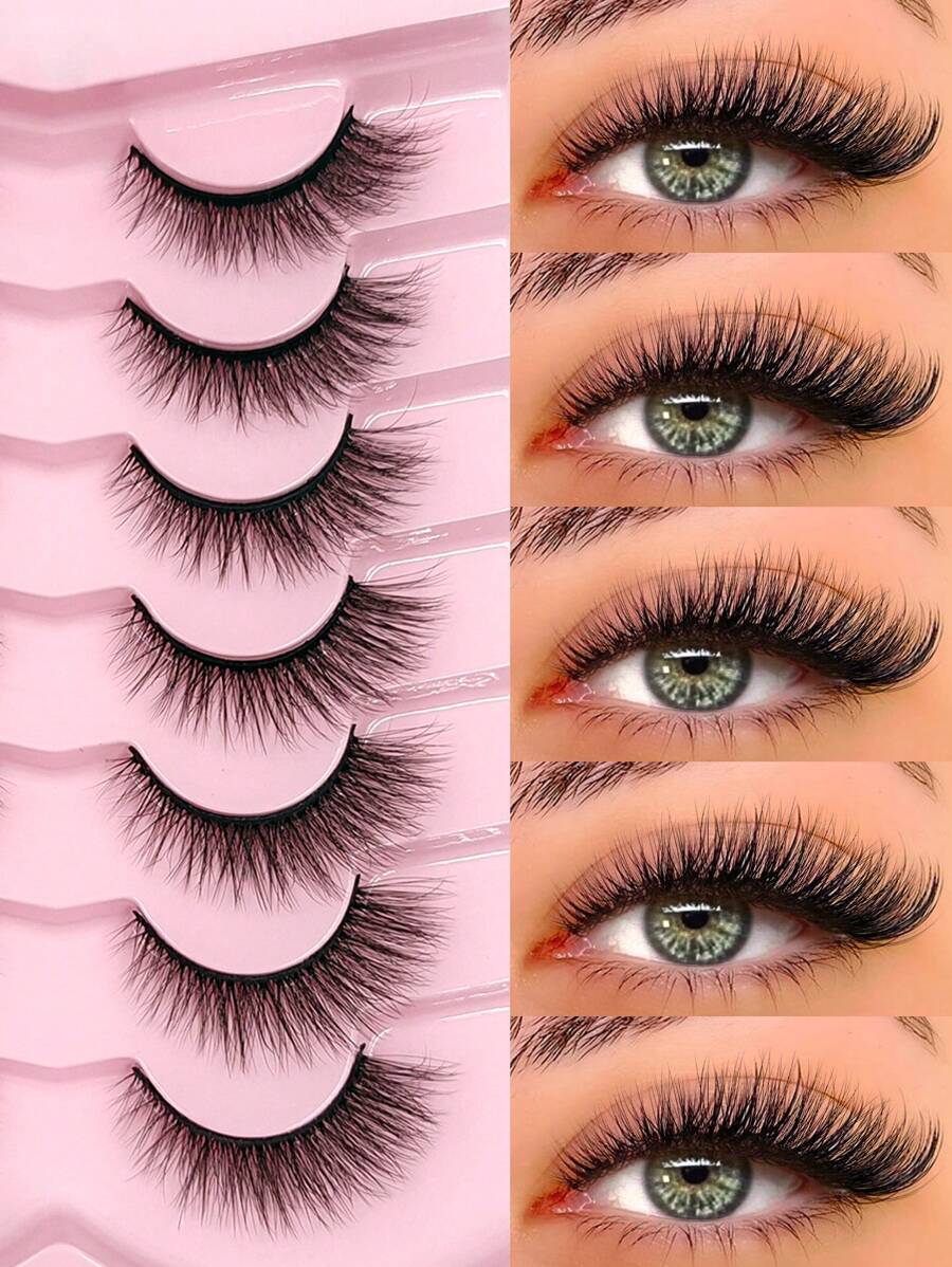 7 Pairs Natural Look False Eyelashes Winged End Eye Elongated Eyelashes ...