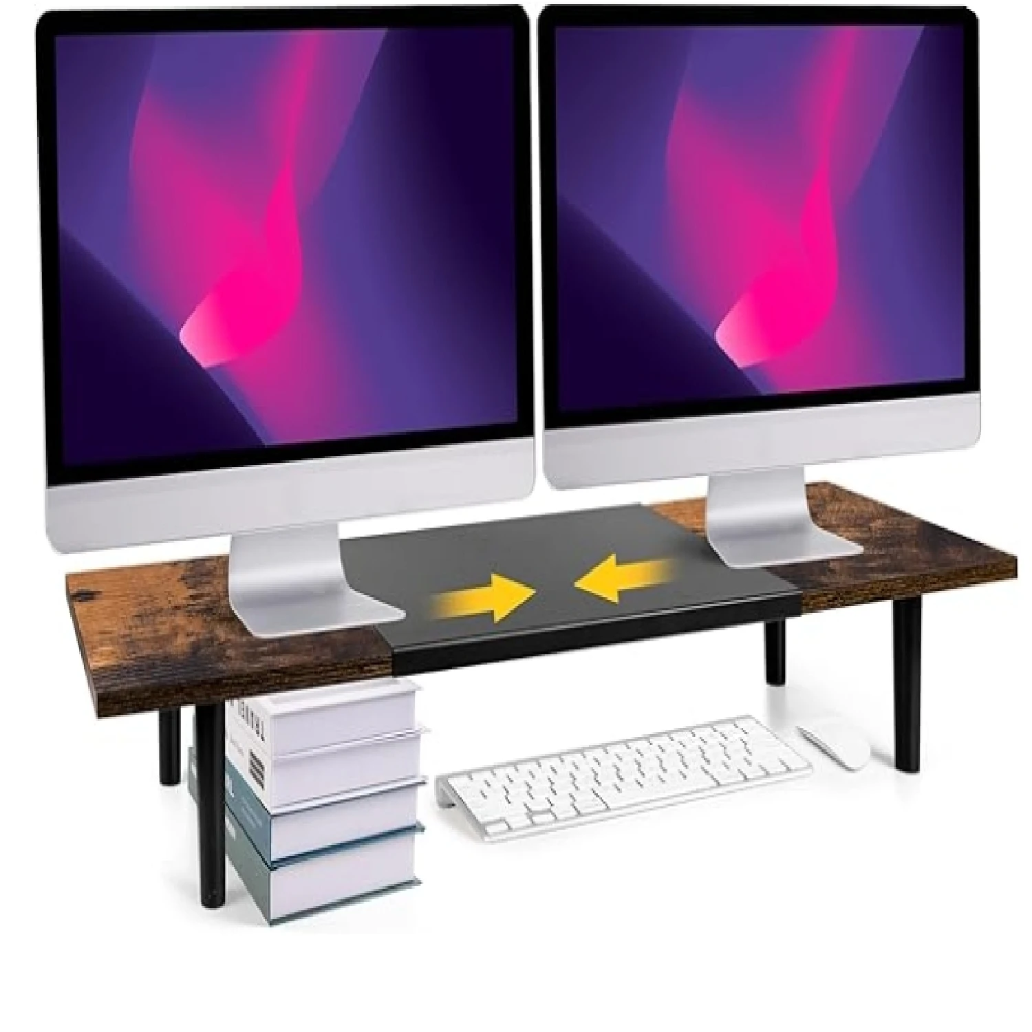 Dual-Monitor-Stand-Riser-For-Desk Adjustable Length 32-40 Inch, Large ...