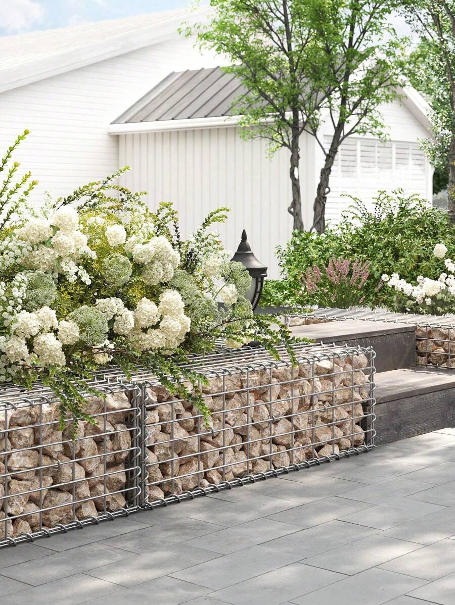 SONGMICS Gabion Basket, Metal Gabion Cage With 5 X 10 Cm Mesh For ...