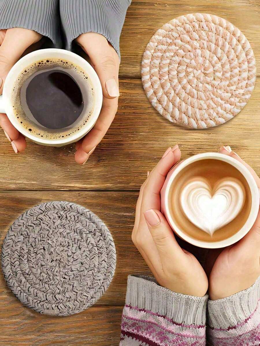 8 Pcs Drink Coasters With Holder, Minimalist Table Woven Coasters ...