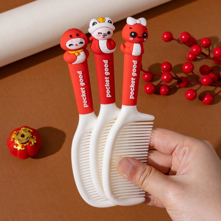Cartoon Handle Snake Decoration Comb, Red Serpent Comb For Women & Kids ...