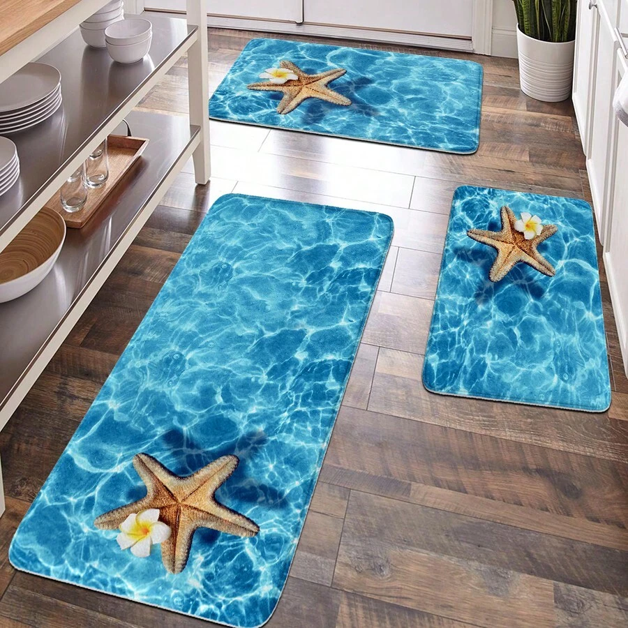 1pc Soft Plush Surface Anti-Fatigue Mat, Ocean Series Design Doormat ...