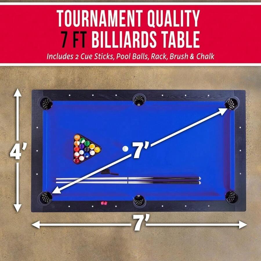 7 Ft Pool Table With Wood Finish - Modern Billiards Table With 2 Cue ...