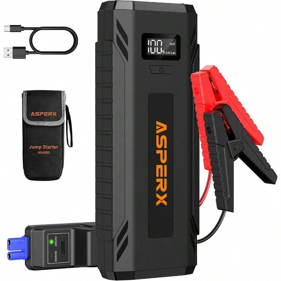 ASPERX 4000A Jump Starter Power Pack Up To All Gas Or 10L Diesel Engine 12V Car Battery Booster ...