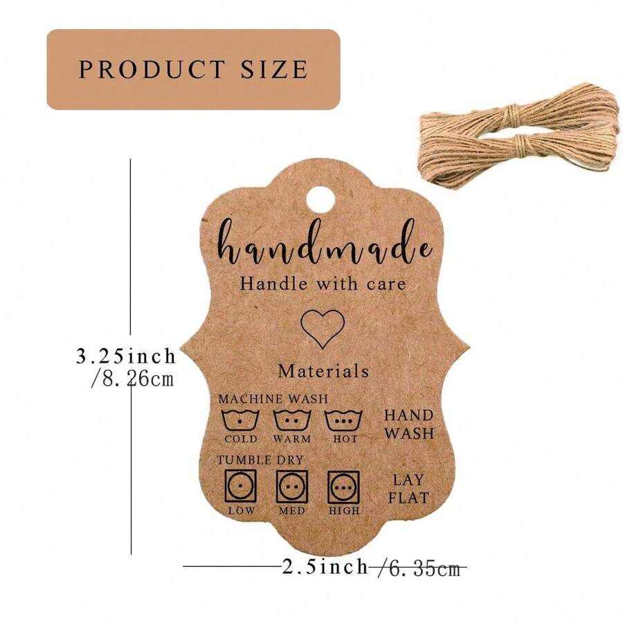 30 Packs Handmade Care Instruction Tags 2.5*3.25 Inch Material Care ...