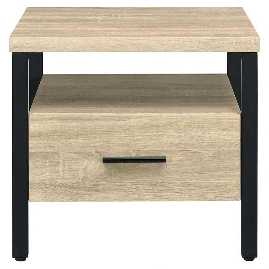 ACME Classic Style Oak Color Side Table With Wooden Top With Metal Legs ...