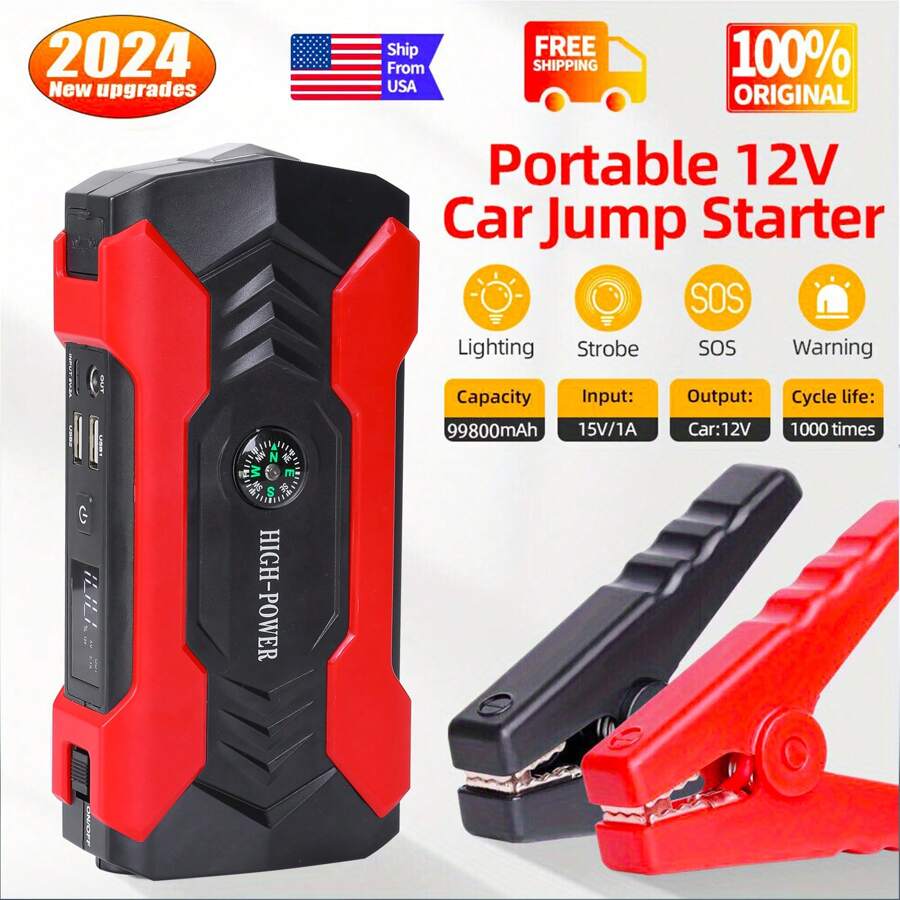 Portable 99800mAh 12V Car Jump Starter Battery Booster Pack, Jumper Box Power Bank & Battery ...