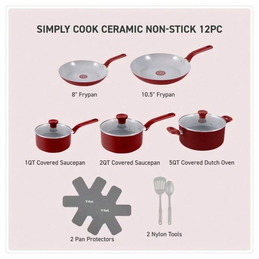 T-Fal 12pc Simply Cook Ceramic Cookware Set | SHEIN USA