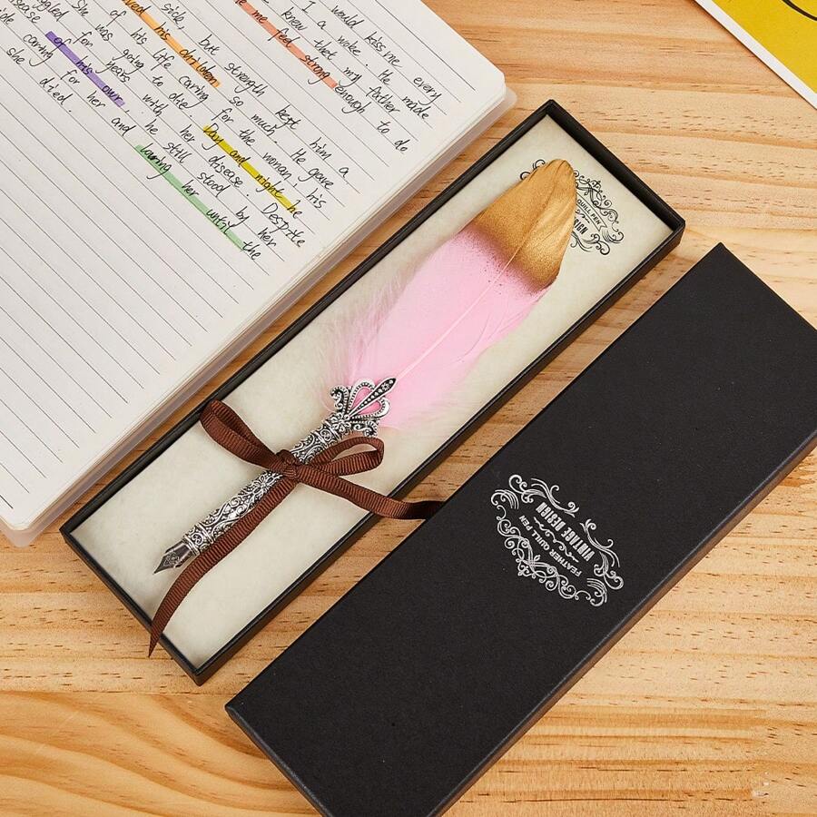 European Vintage Quill Box Dip Pen Business Gift Goose Feather Pen Set ...