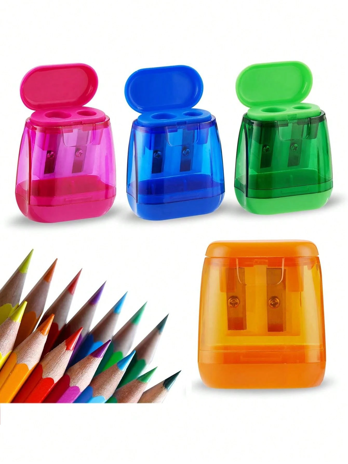 1pc Pencil Sharpener, Double Hole Compact Color Hand Held Pencil ...