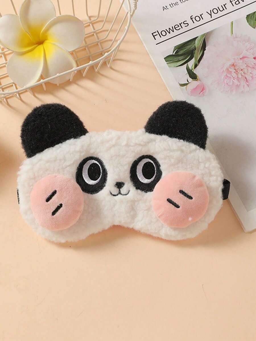 1pc Cute Animal Eye Mask For Boys/Girls, Plush Fabric With Embroidered ...