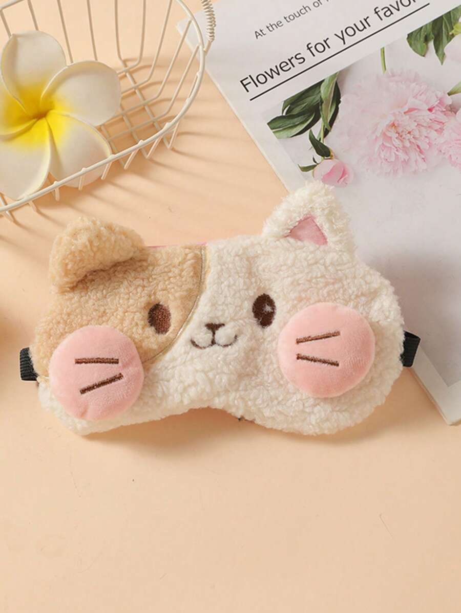 1pc Cute Animal Eye Mask For Boys/Girls, Plush Fabric With Embroidered ...