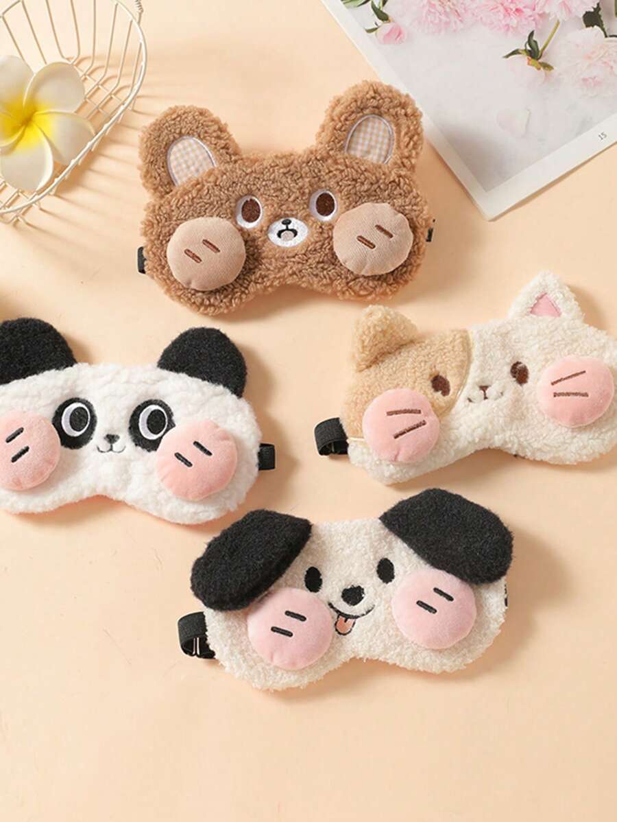 1pc Cute Animal Eye Mask For Boys/Girls, Plush Fabric With Embroidered ...