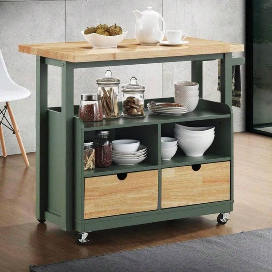 PHI VILLA Kitchen Island Cart On Wheels - Rolling Kitchen Table With ...