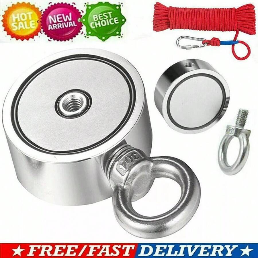 High-Pull Force Fishing Magnet Kit - Up To 1800 Lbs Neodymium Magnet ...