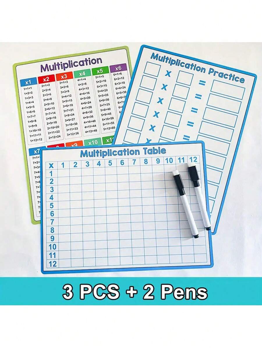 3 Pcs Multiplication Table Poster + 2 Pcs Pens, Children's Math ...