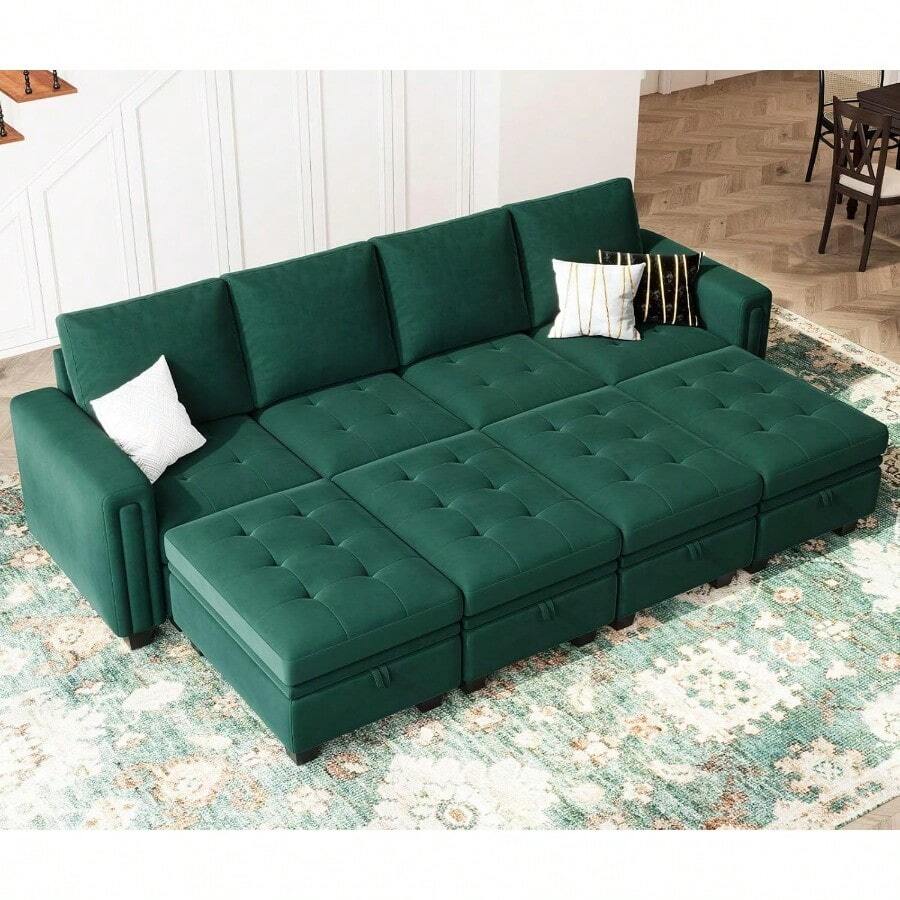 Velvet Modular Sleeper Sofa Sectional Couch With Storage Convertible ...