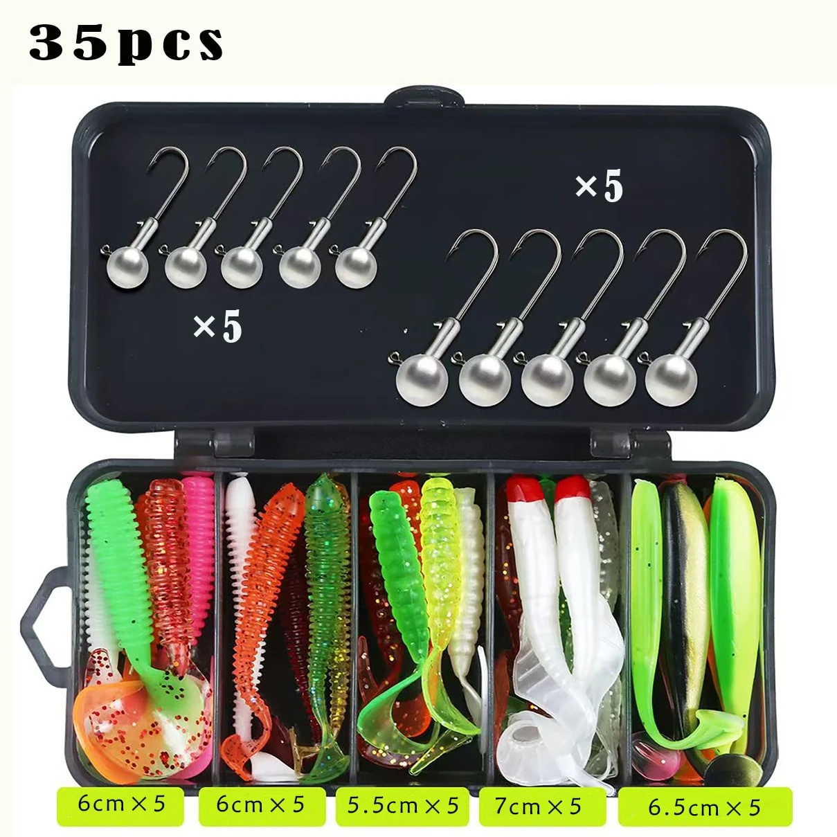 35pcs Luya Bait Lead Head Hook Set T-Tail Soft Bait Long-Range Soft ...