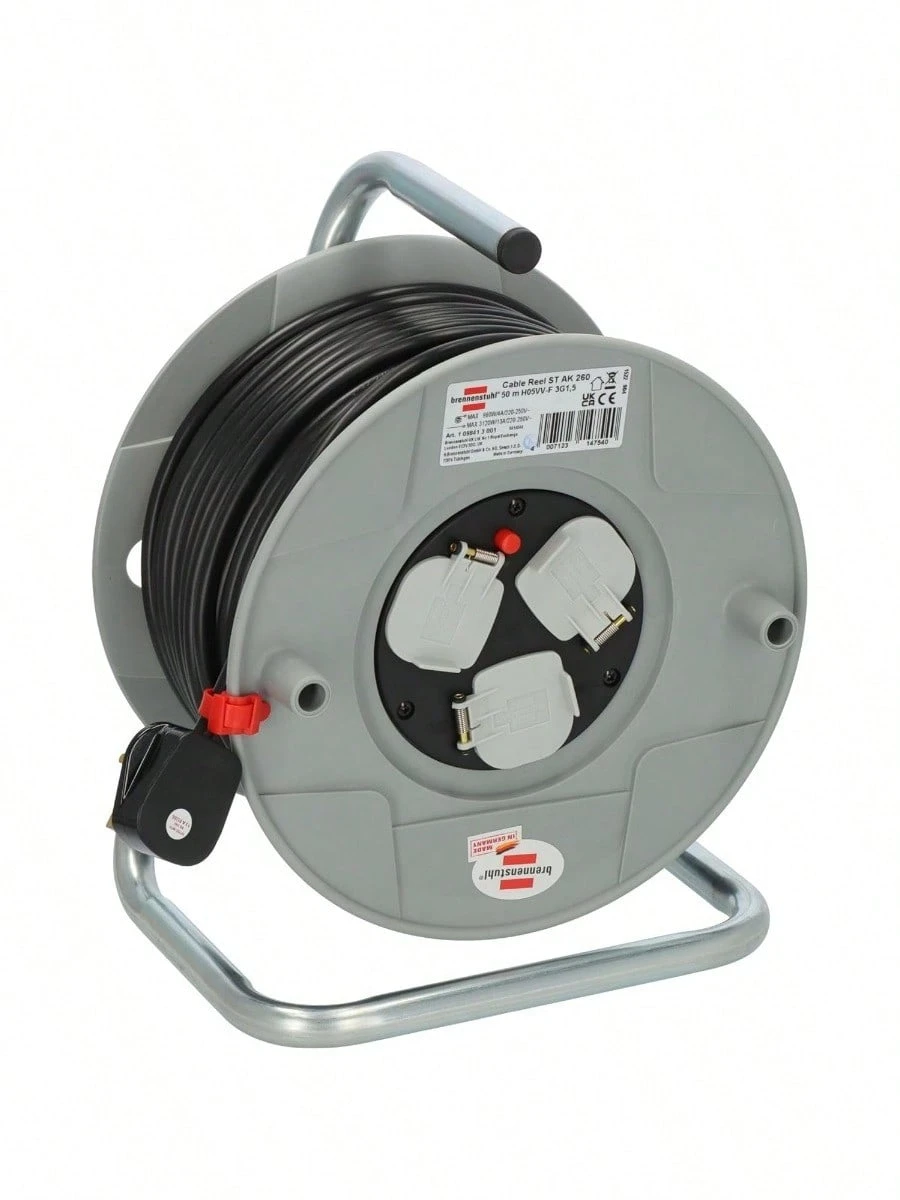 Brennenstuhl Standard 3-Way Socket Cable Reel 50m Extension Lead ...