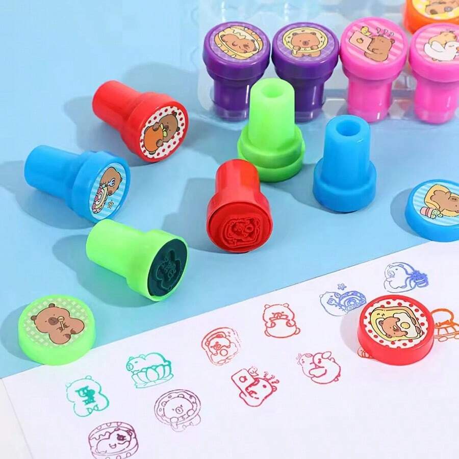 6 Piece Set Of Cute Capybara Themed Capibala Self Printed Stamp Toys ...