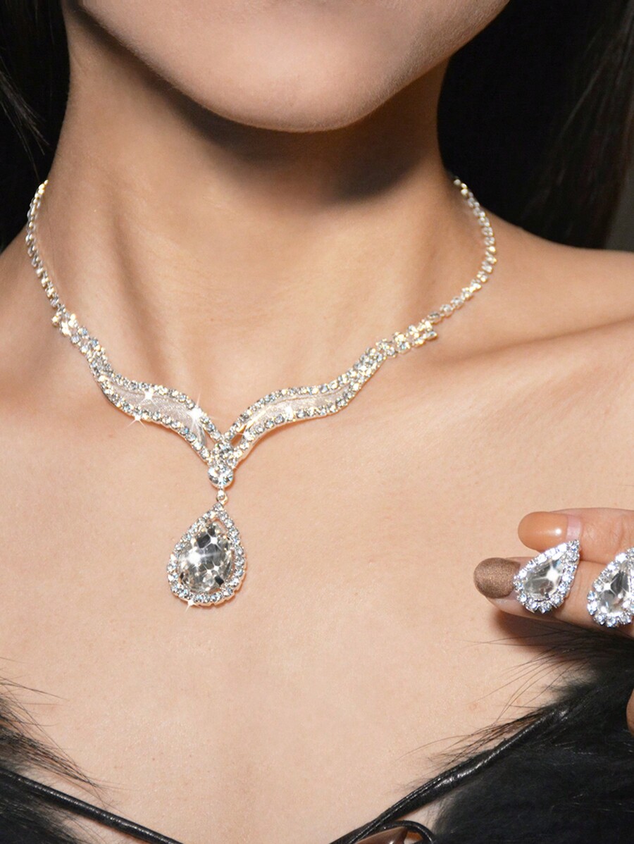 Sparkling Set: Minimalist Luxury Bling Necklace & Earrings Set, Tassel ...