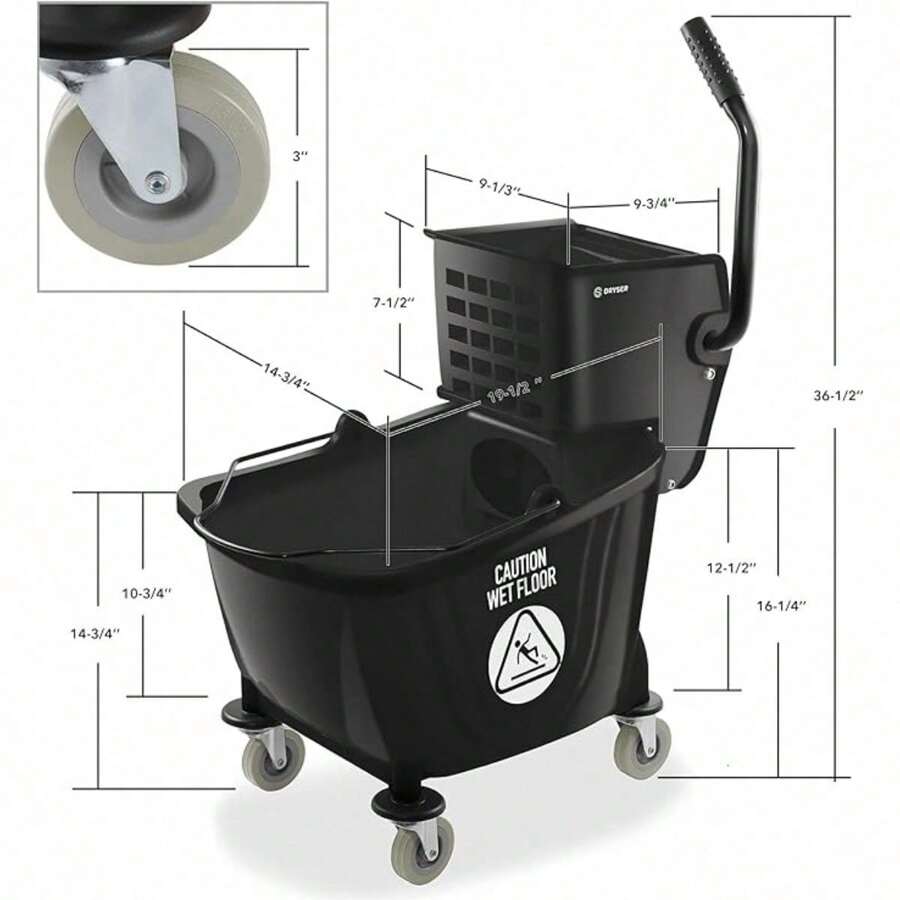 Dryser Commercial Side Press Wringer Combo Mop Bucket, 33 Quart, Black ...