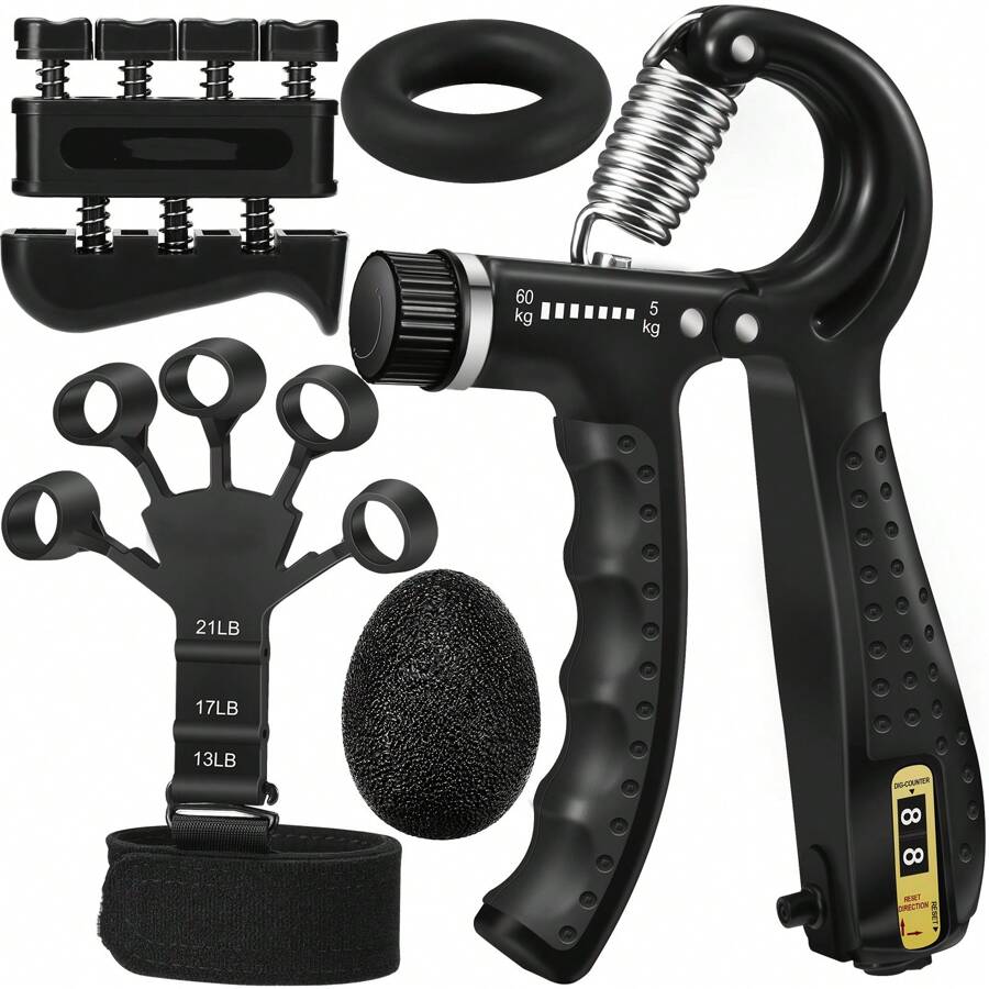 5-Piece Strength Trainer Kit With Finger Exerciser, Grip Strengthener ...