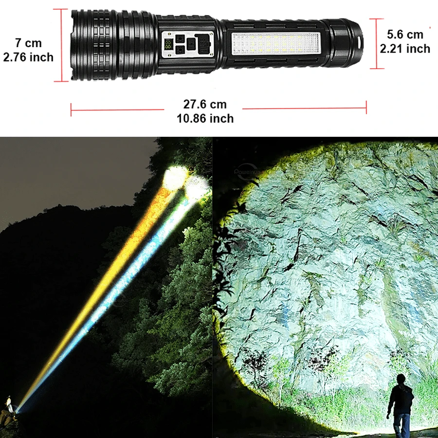 2025 Most Powerful LED Flashlight Strong Light 2*100W High Power ...