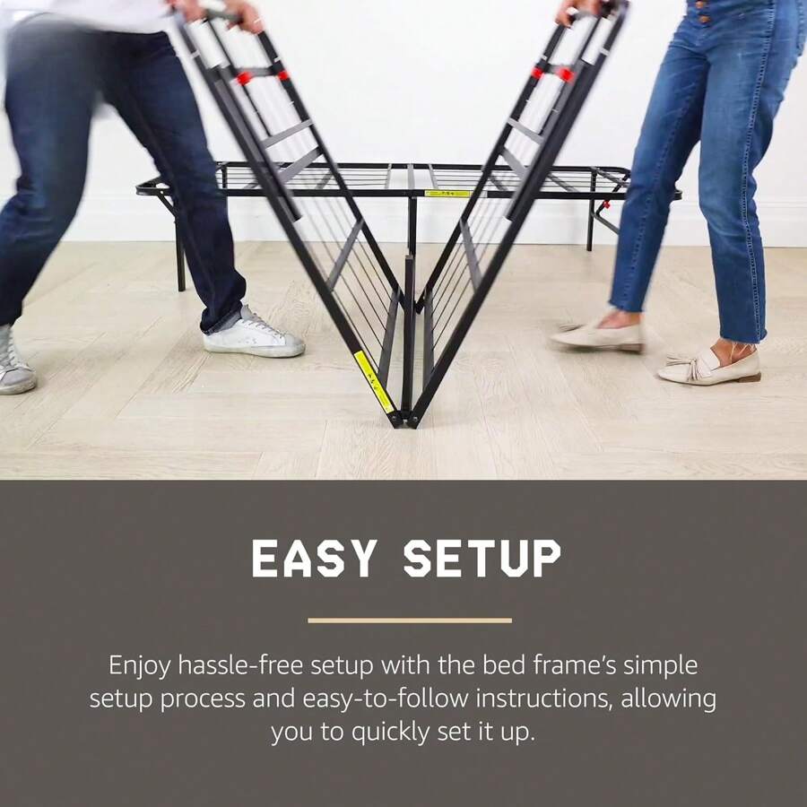 Folding Metal Bed Frame, 14 Inch Platform Mattress Foundation, Full ...